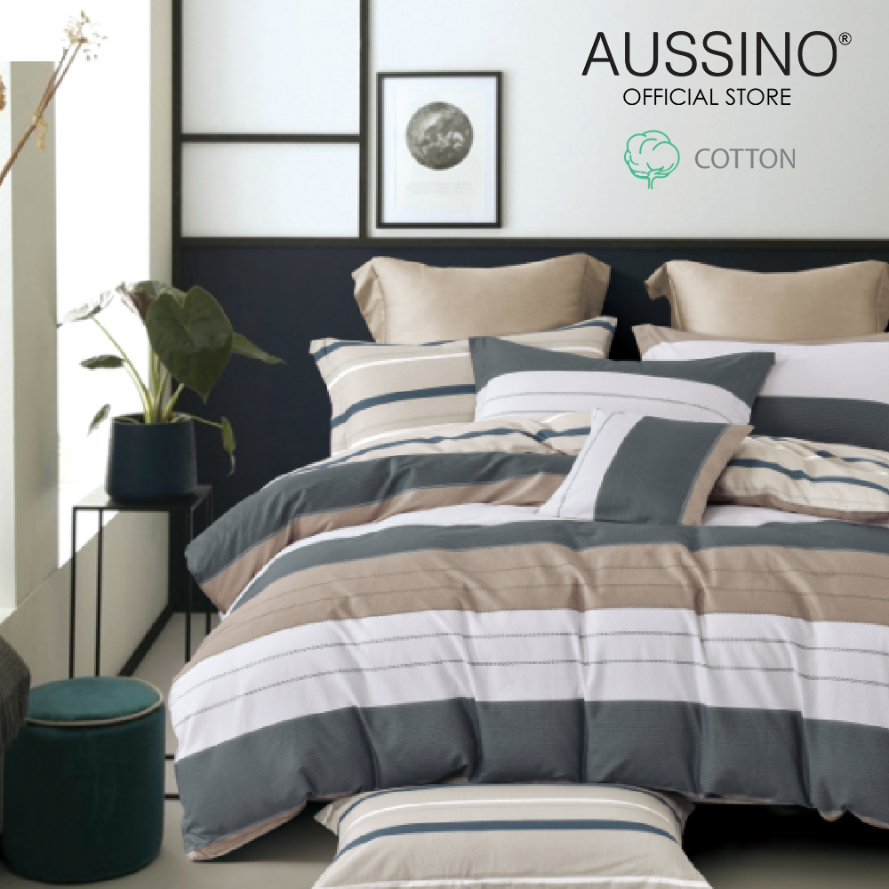 Aussino Inspire Pierson 100% Cotton Fitted Sheet Set/Quilt Cover Set ...