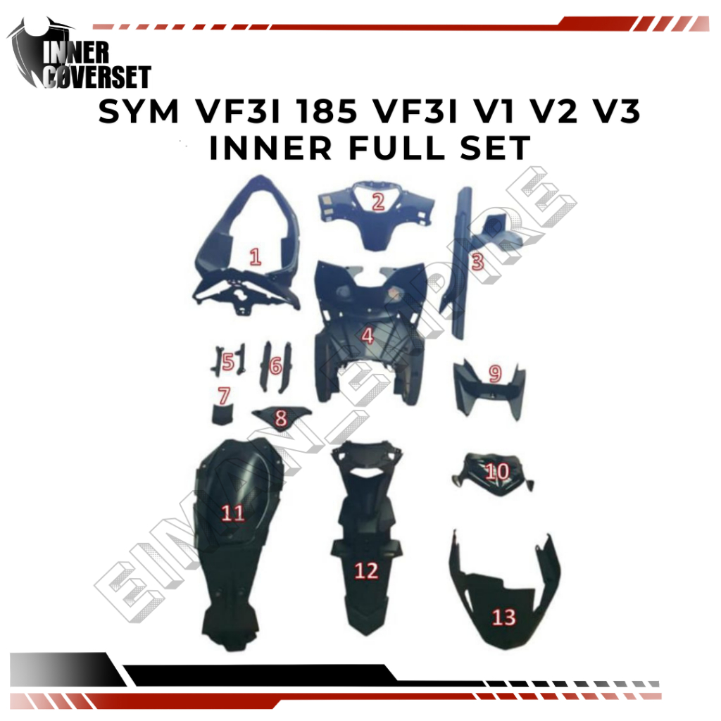 SYM VF3I 185 VF3i V1 V2 V3 INNER COVER HITAM MATI INNER COVER SET 15PCS ...
