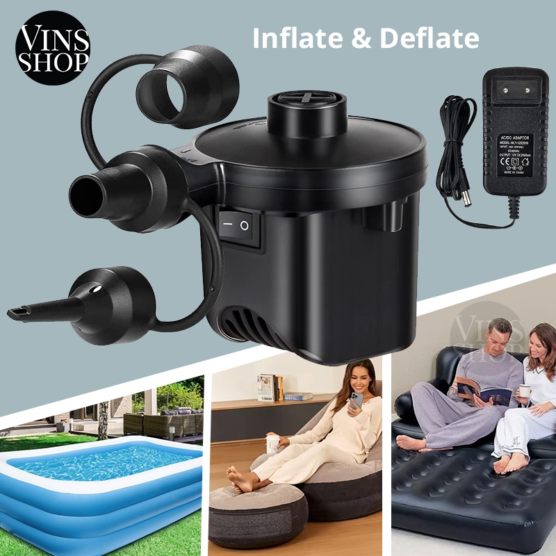 VINS Electric AC Air Pump Inflate Deflate with 3 Nozzles for Inflatable ...