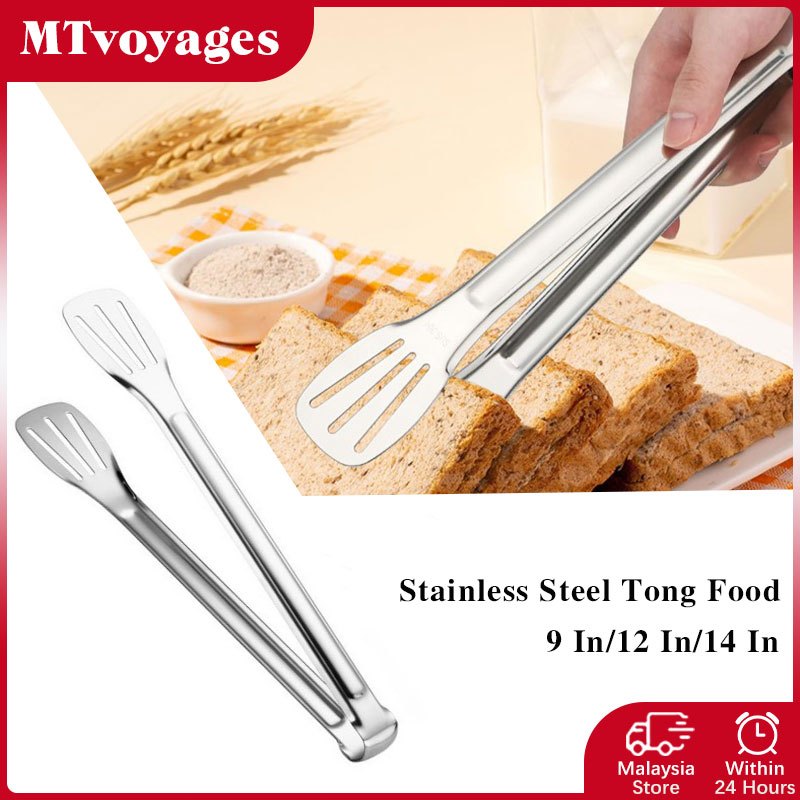 14inch 304 Stainless Steel Kitchen Tongs Salad Bread Tools Grill Non ...