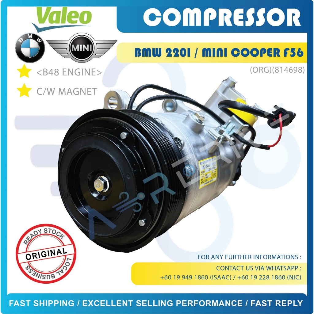 ORIGINAL VALEO BMW 220I / MINI COOPER F56 6PK COMPRESSOR C/W MAGNET ...