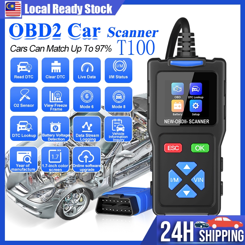 T100 OBD2 Car Scanner For Perodua Proton 1.7inches Fault Code Live Data ...