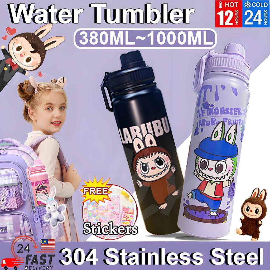 Labubu 380~1000ml Water Bottle Cute Cartoon Vacuum Insulated 304 Stainless Steel Tumbler Hot And ...