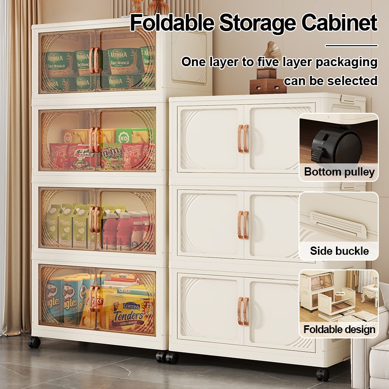 1-5Layers Storage Cabinet 2 Doors Large Space Transparent Layers ...