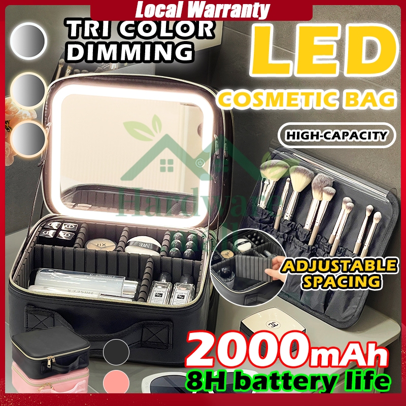 Makeup Box With Lights Led Mirror Makeup Bag Portable Large Capacity ...