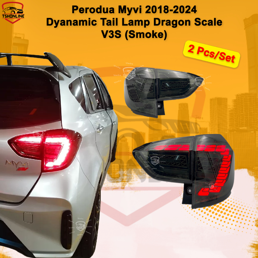 Perodua Myvi Tail Lamp Dragon Scale Lampu Belakang 2018-2024 V3S (Smoke ...