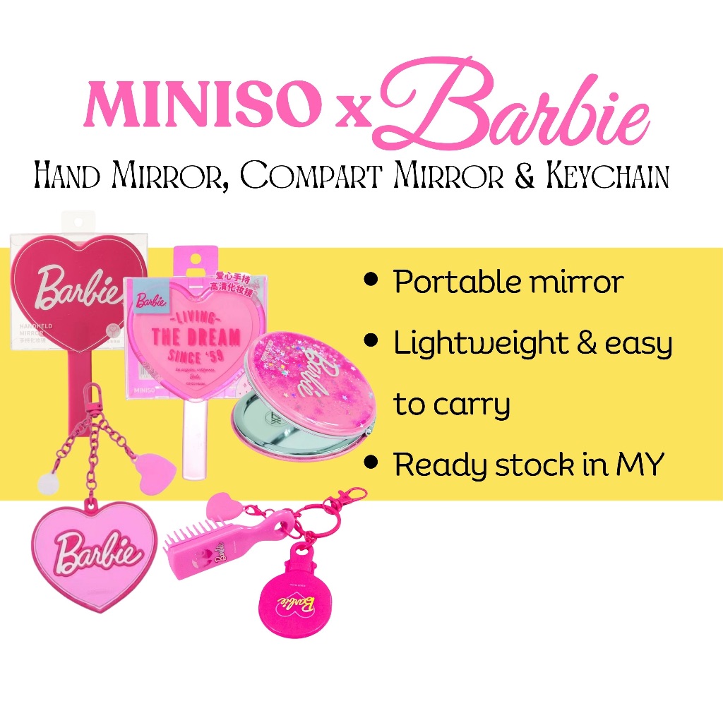 MINISO x Barbie Love Shape Heart Mirror / Mini Mirror & Comb Key Chain ...