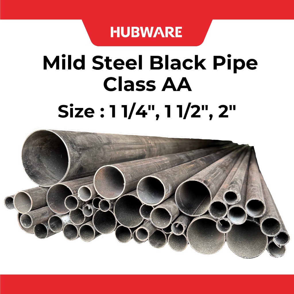 Mild Steel Black Pipe AA 1 1/4" 1 1/2" 2" 32mm 40mm 50mm Pipe Besi ...