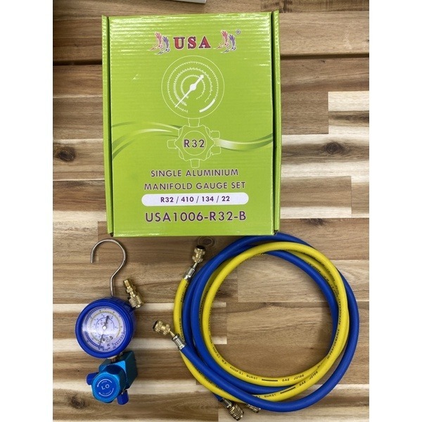 USA SINGLE ALUMINIUM MANIFOLD GAUGE (LOW SIDE) USA1006-R32B (R-32/R-410A/R-22/R-134A) C/W 5FT ...