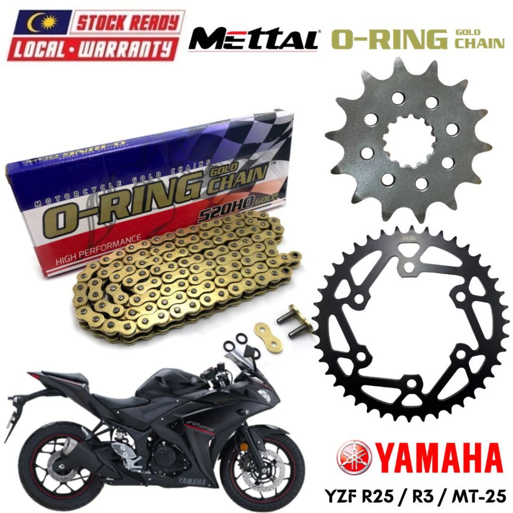 YAMAHA YZF R25 / R3 / MT25 Full Set O-RING Gold Chain 520HO Mettal ...