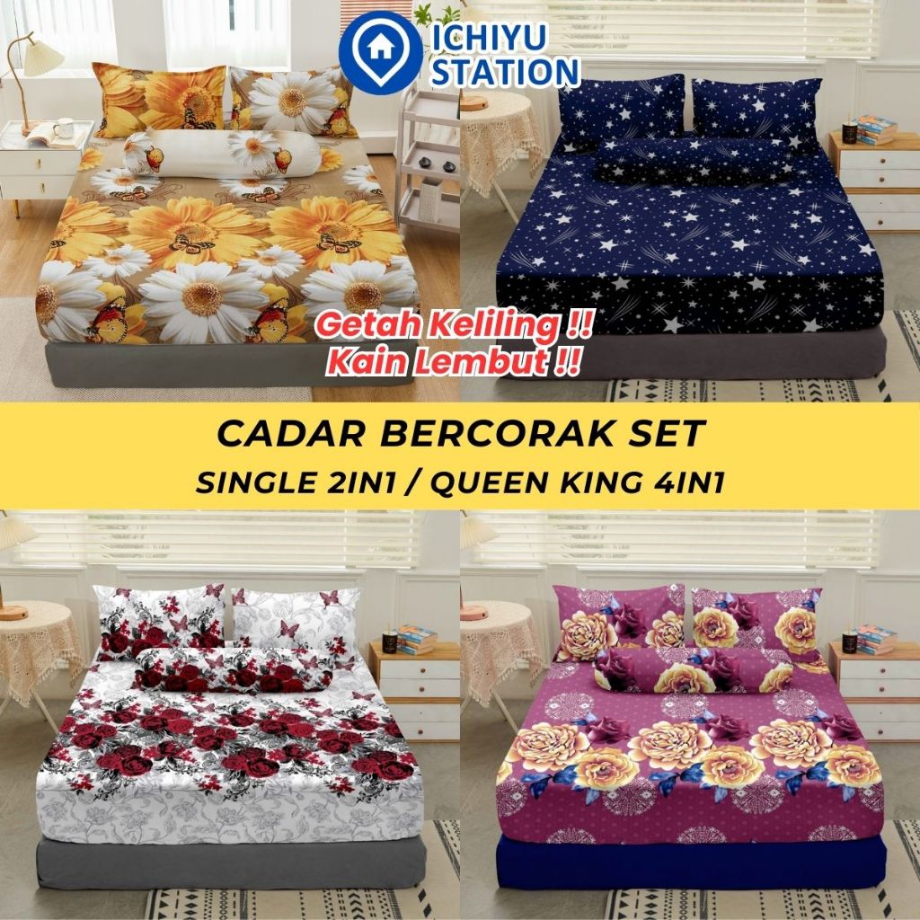 Cadar Queen / Cadar King 4in1 Cadar Single 2in1 Bed Sheet Murah Getah ...