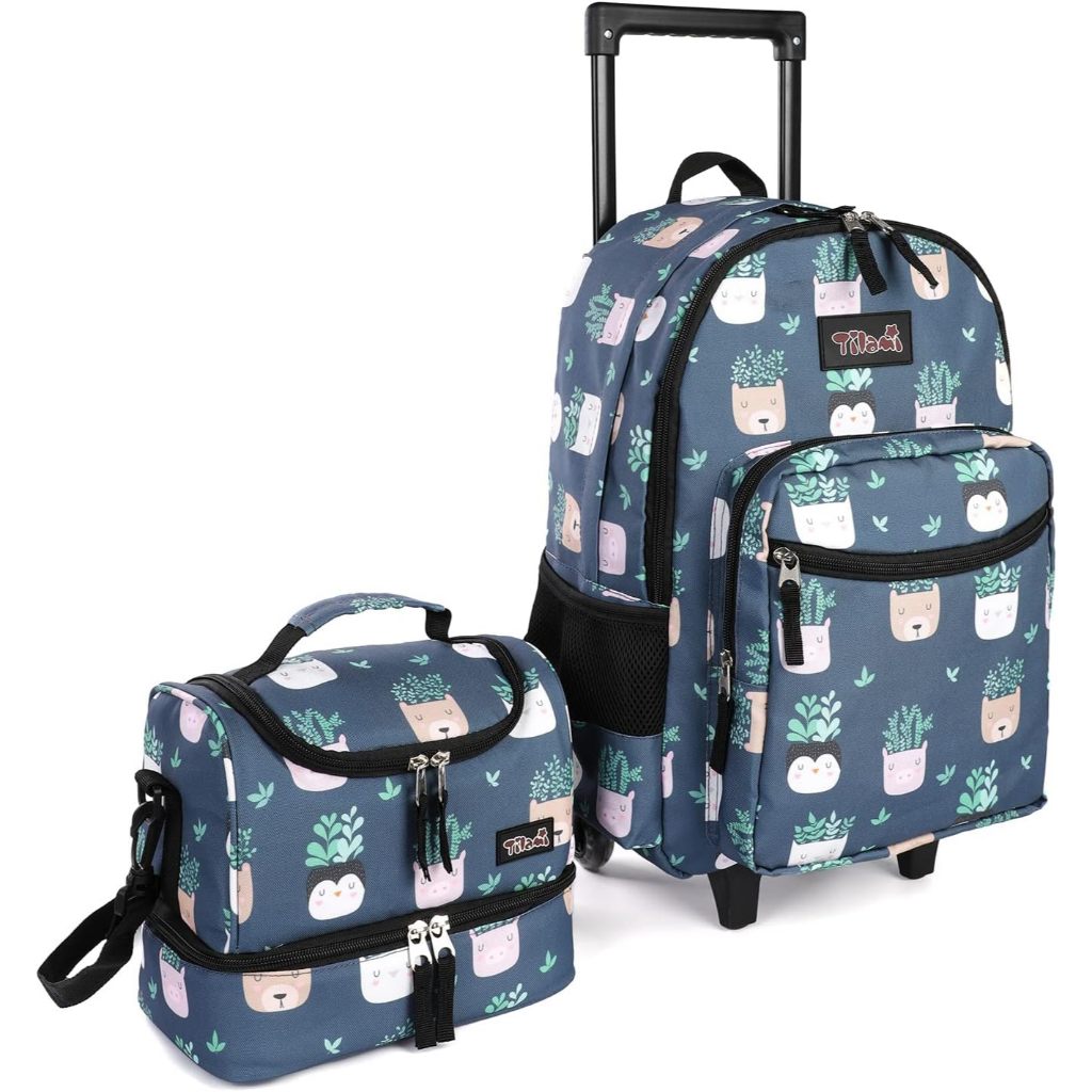 Tilami Rolling Backpack 18 inch Double Handle with Lunch Bag Wheeled ...