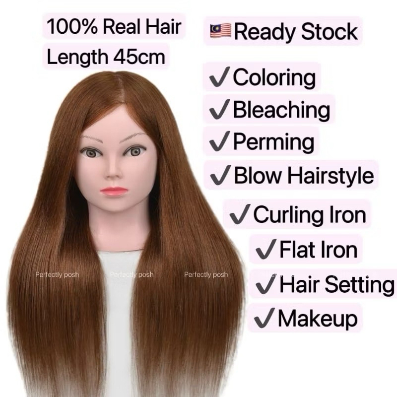 100% Quality Real Hair Styling Wig Practice Training Doll Human Head ...