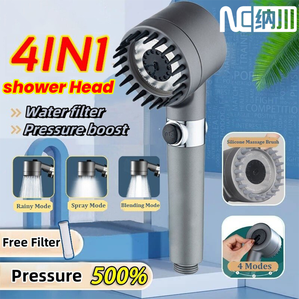 4 In 1 Massagable High Pressure Shower Head 3 Mode Water Saving