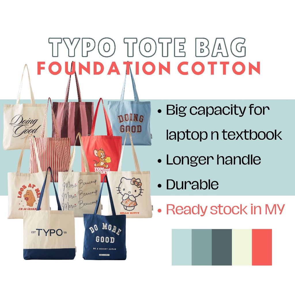 TYPO Foundation Cotton Adults & Kids Organic Tote Bag / Suitable Laptop ...