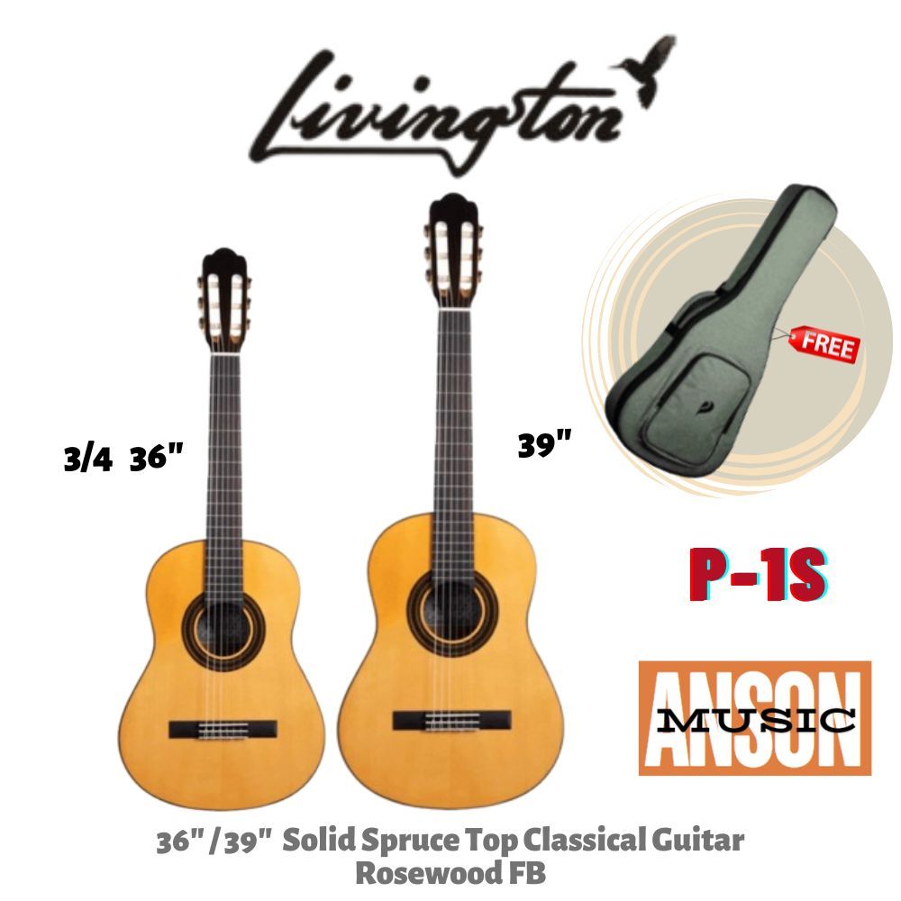 Livingston P-1S 3/4 36" / 39" Solid Spruce Top Classical Guitar ...