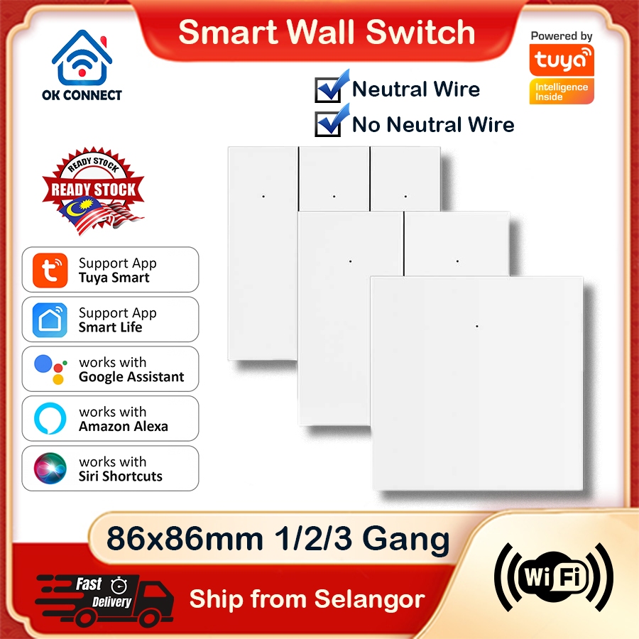 Tuya Smart Home Switch Wifi Light Push Button Wall 1-3 Gang Smart Life ...