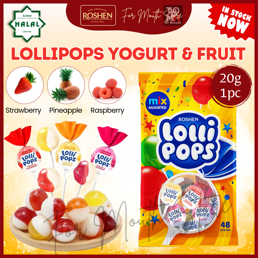 ROSHEN Candy Gula Gula Viral Lollipops Fruit Cocktail Lollipops Yogurt & Fruits Sweet Candies ...