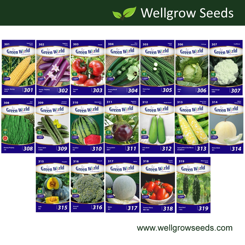 Green World Seeds GW301-319 SweetCorn/Broccoli/Tomato/Okra/Luffa ...