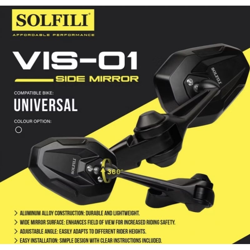 Original Solfili Side Mirror VIS-01 Black Universal Use | Shopee Malaysia