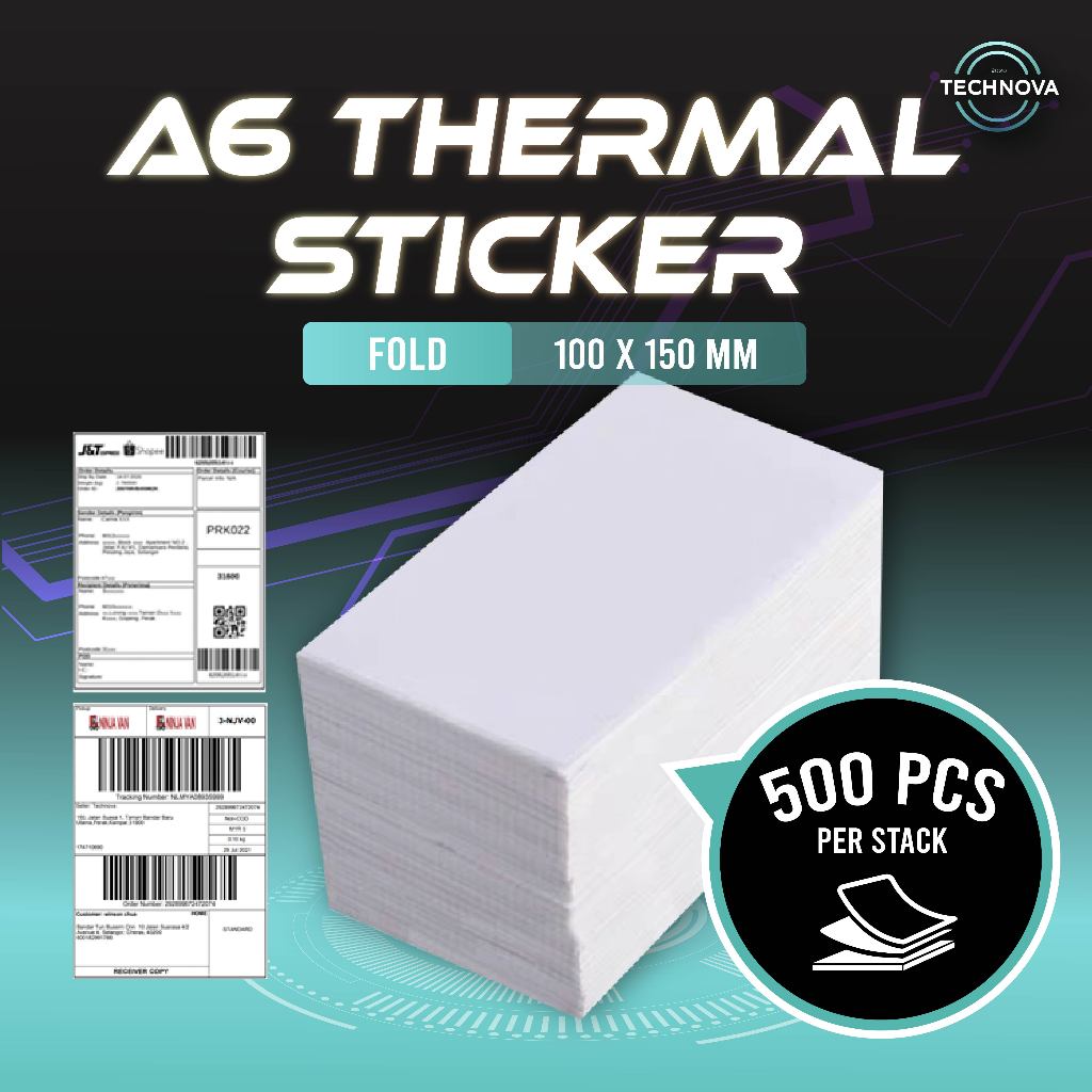 【Stack 500pcs】A6 Fold Thermal Sticker 100x150mm AWB Shipping Label Air ...