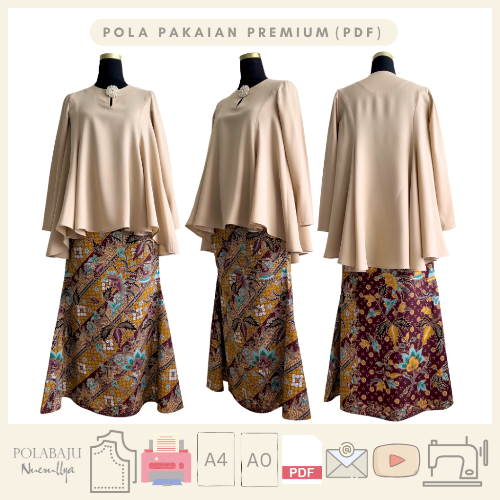 PRINTABLE SEWING PATTERN (PDF) : JOM JAHIT BAJU KURUNG KEKWA (Anda ...