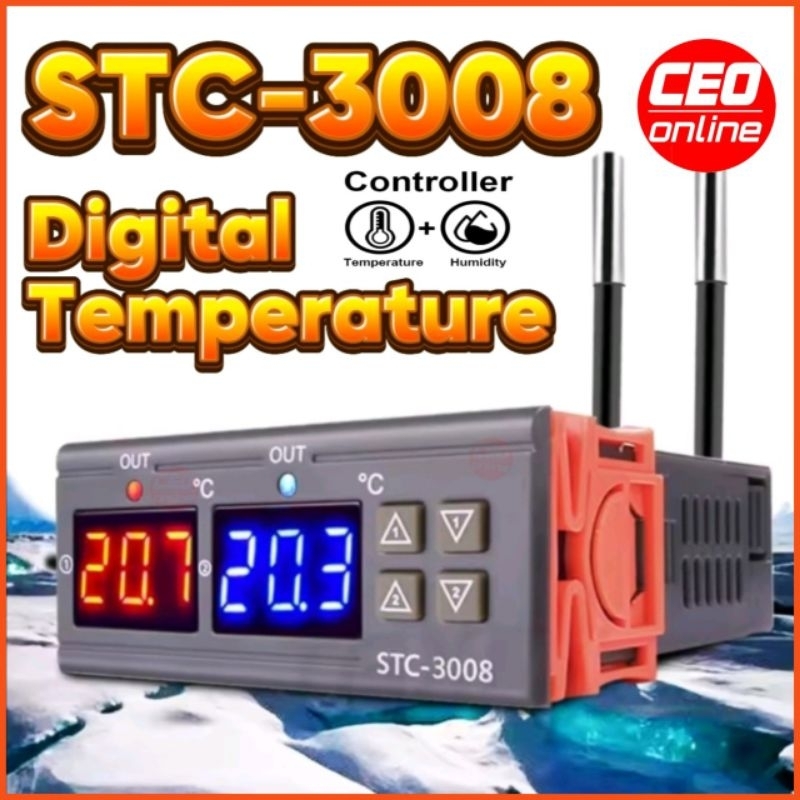 CEO 🇲🇾 STC-3008 Dual Digital Temperature Controller Two Relay Output 12V 24V 220V Thermostat ...