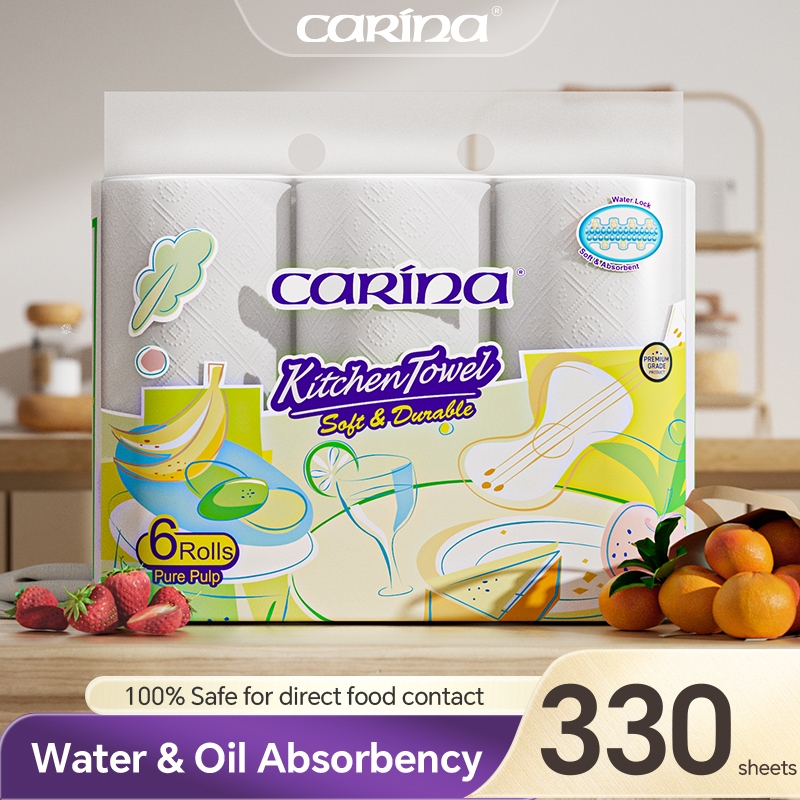 Carina 2-Ply Kitchen Towel Tissue Kitchen Paper(55s x 6rolls) | Shopee ...