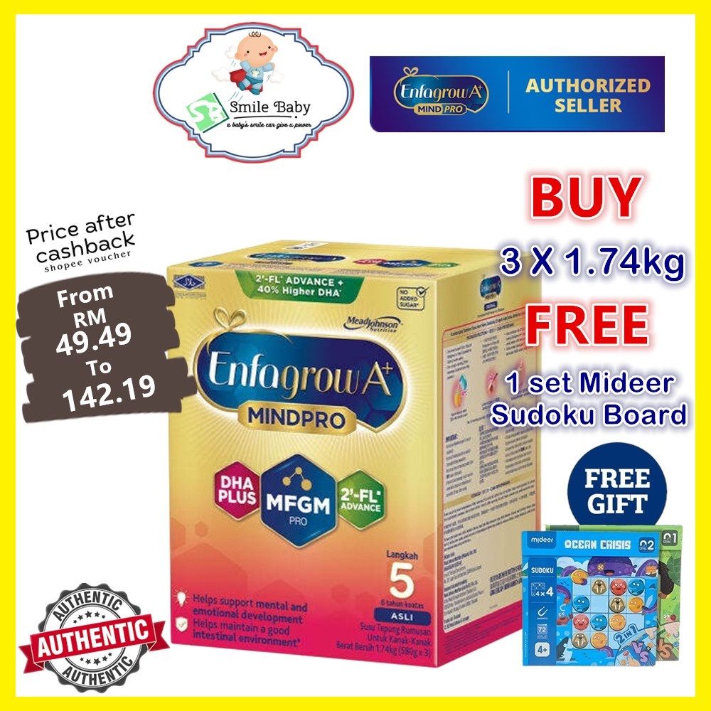 From RM49.49 after Cashback* Enfagrow A+ MindPro Step 5 580g / 1.16kg / 1.74kg (Buy 3 1.74kg ...