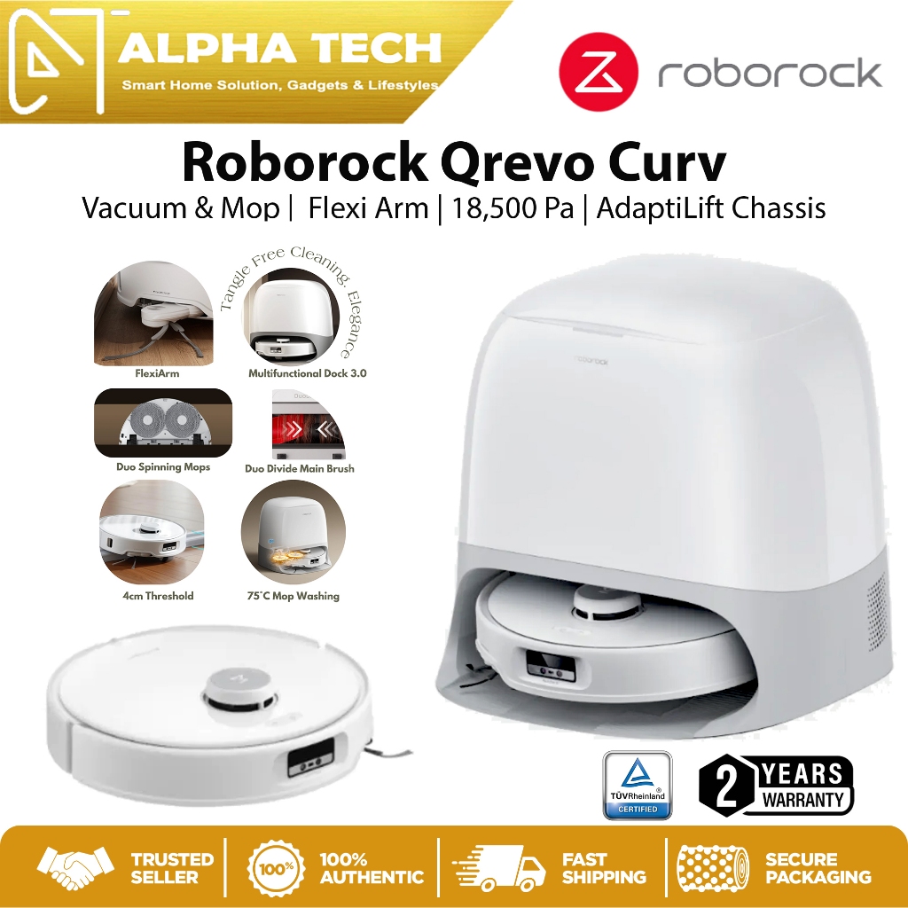 Roborock Qrevo Curv Robot Vacuum & Mop | 18,500 Pa | FlexiArm Side ...