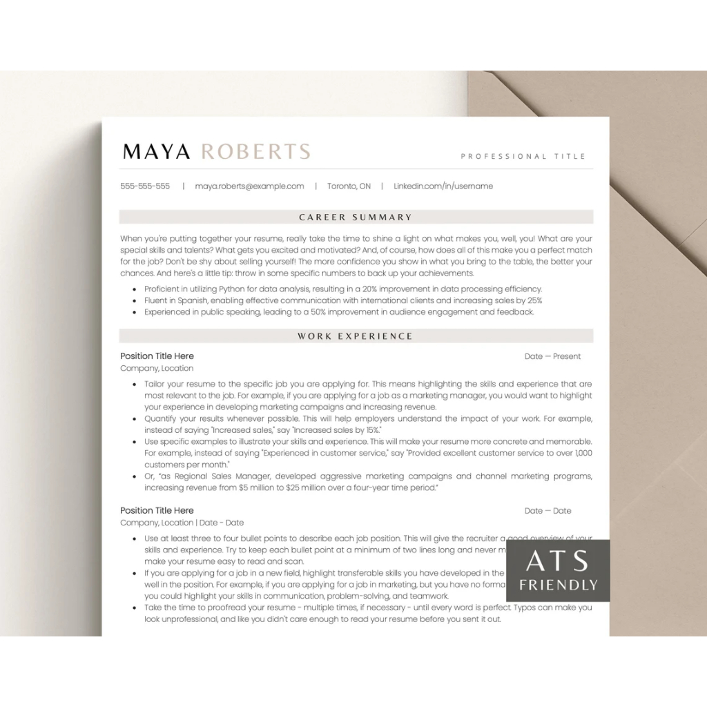 ATS Resume Template, ATS Friendly Resume Word, Google Docs, Pages ...