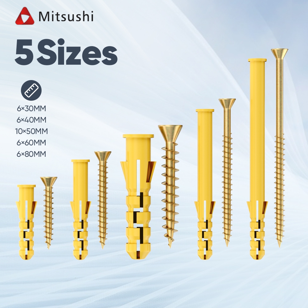 Mitsushi Wall Anchors Screws Drywall Plastic Ribbed Expansion Anchors ...