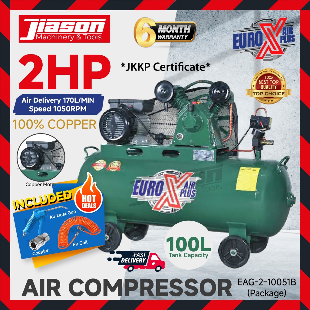 EUROX AIR PLUS EAG-2-10051B / EAG210051B 100L 2HP Air Compressor / Kompressor 1.5kW | Shopee ...