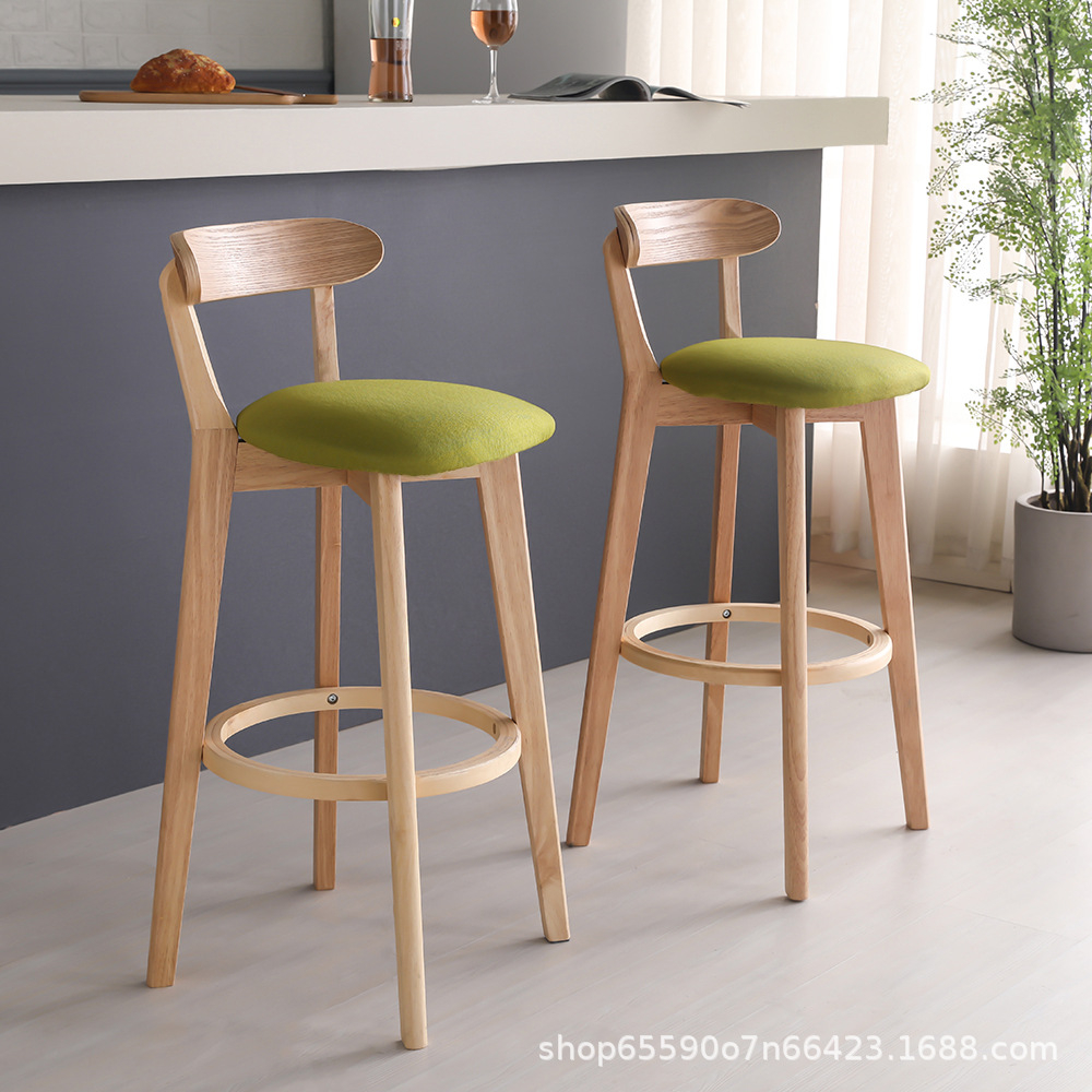 Nordic Solid Wood Home Backrest Bar Stool Modern Minimalist High Stool ...