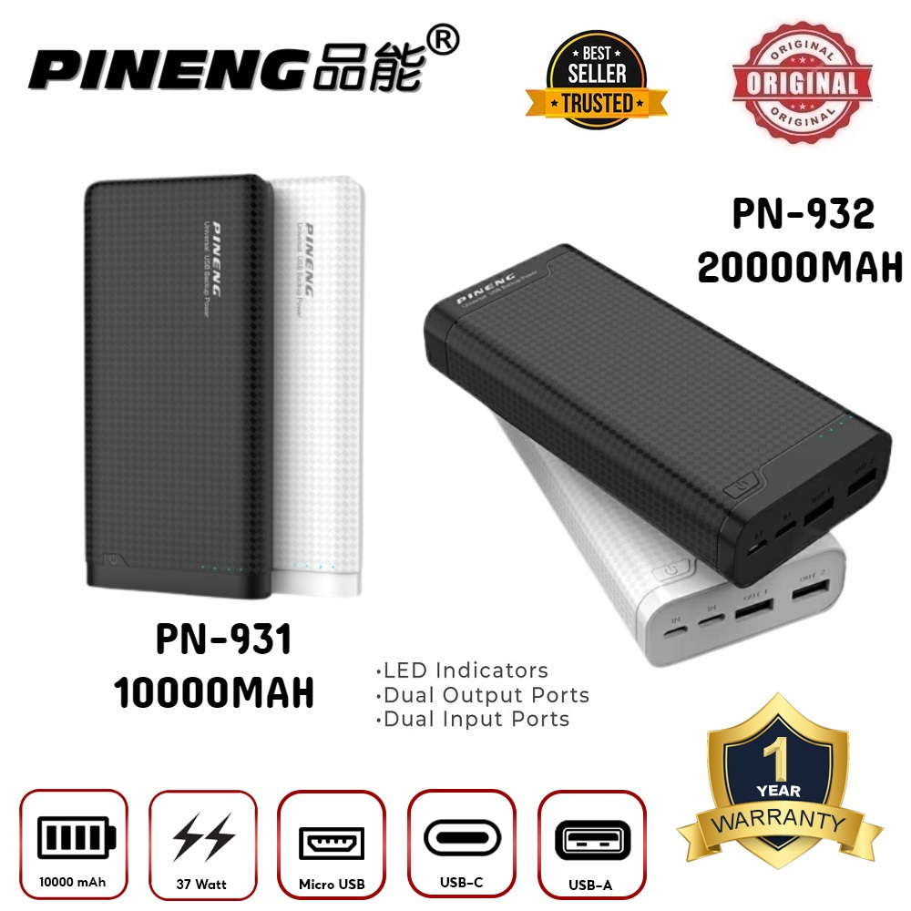 Pineng Powerbank 10000mAh/20000mAh PN-931 PN-932 Dual Port Fast ...