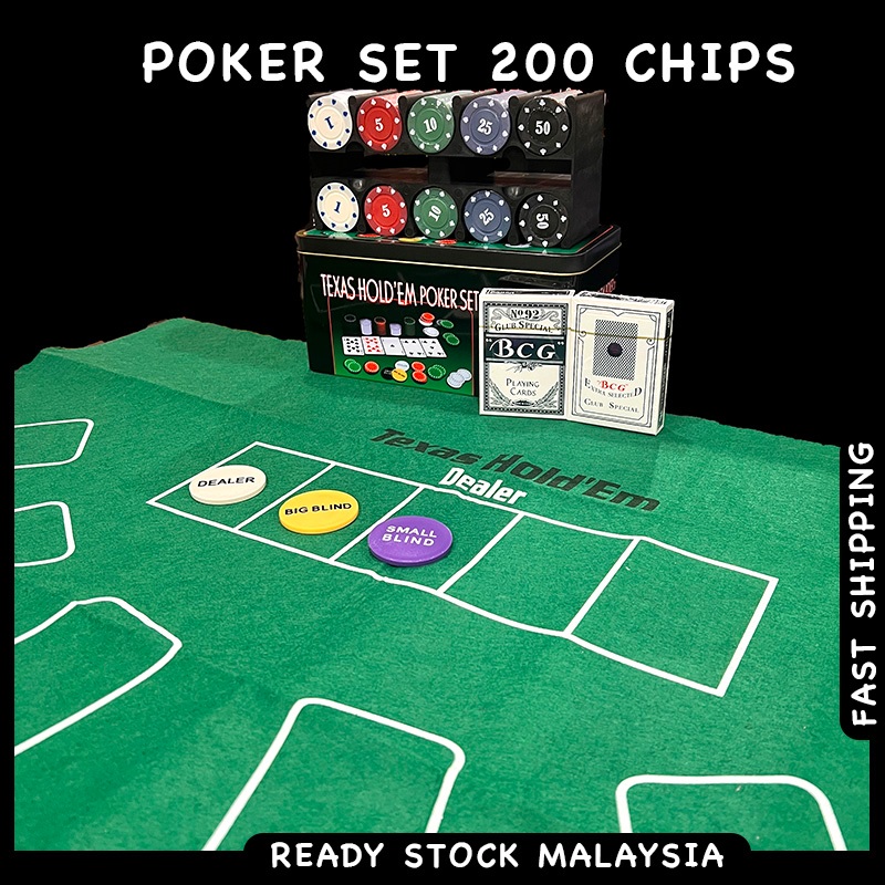 Professional Poker Set 200 Chips Texas Hold'em Casino Card Game Poker ...