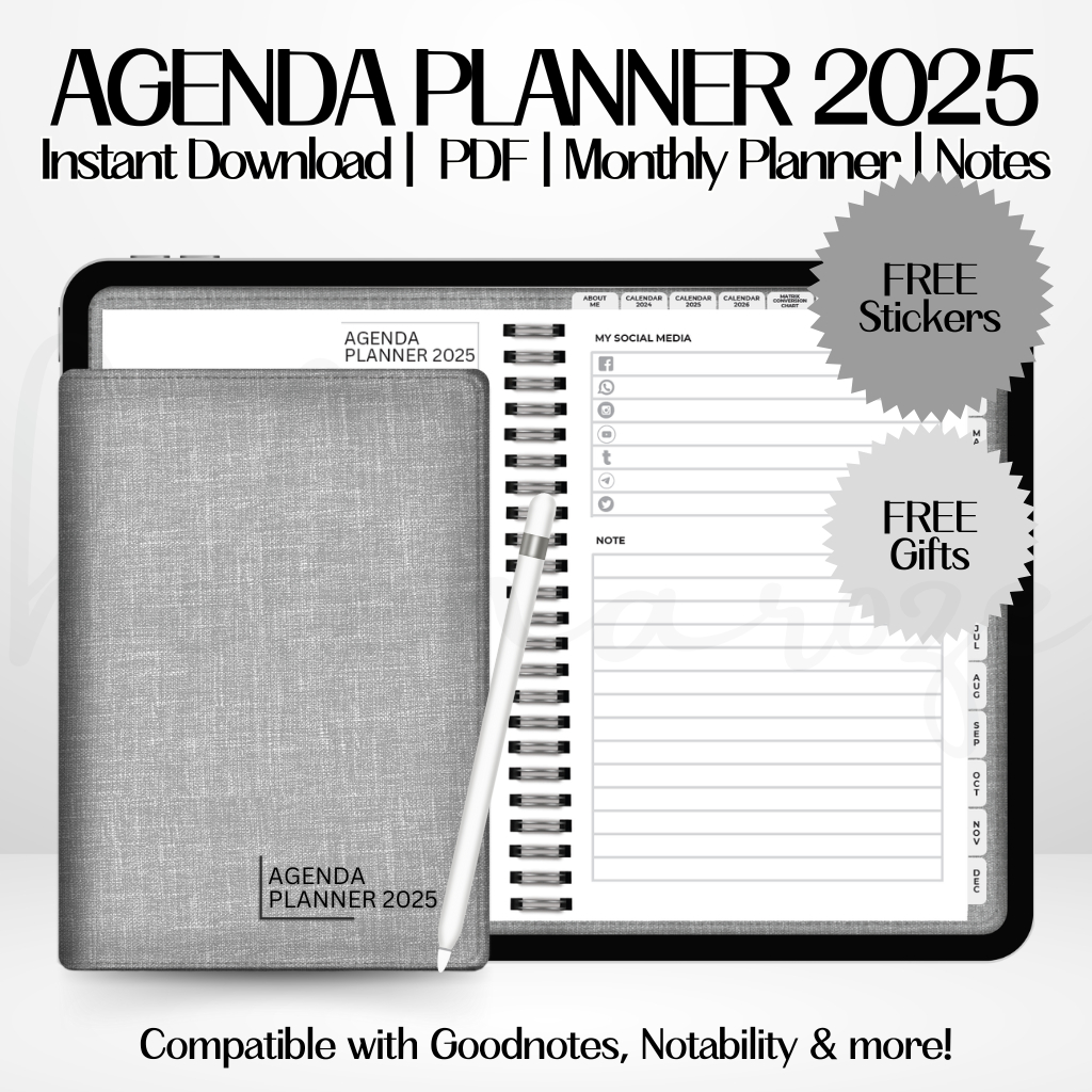 2025 Agenda Planner Hyperlinked PDF, Work Planner, Executive Planner ...