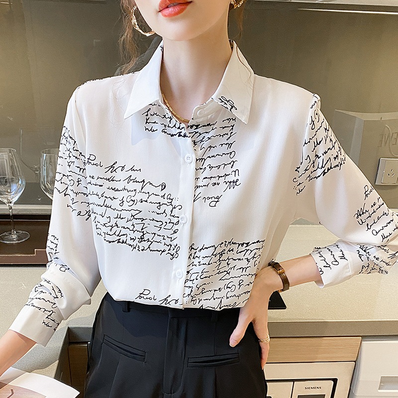 New Blouse Women Korean English Letters Style Long Sleeve Simple ...