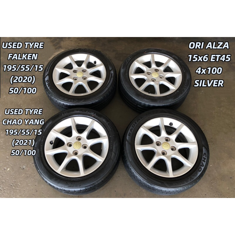 USED RIM ORI ALZA 15 INCH WITH TYRE 195/55/15 FOR PERODUA MYVI ALZA ...