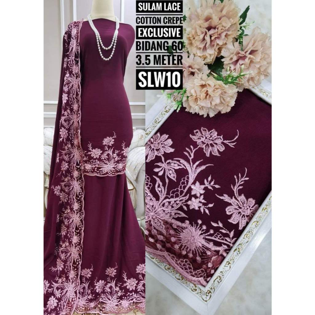 Cotton Crepe Sulam Lace Kain Pasang 3.5meter Bidang 60 Batch 1 | Shopee ...