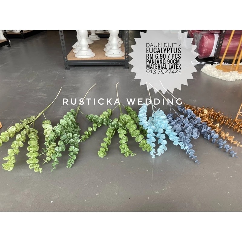 Daun Duit Artificial Eucalyptus Leaf Latex Leaves Willow Money Plant ...