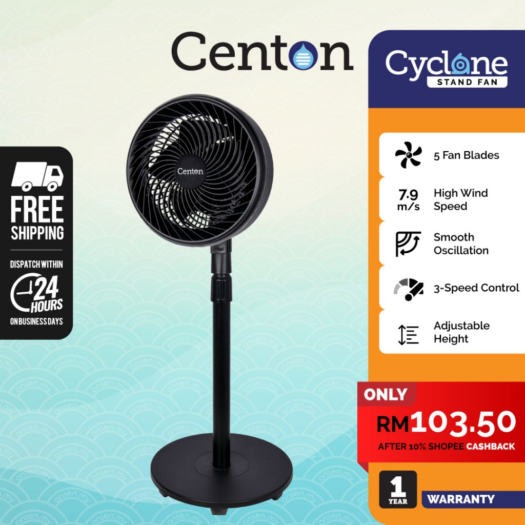 CENTON Powerful Turbo Adjustable Floor 5 Blades Stand Fan - Cyclone ...