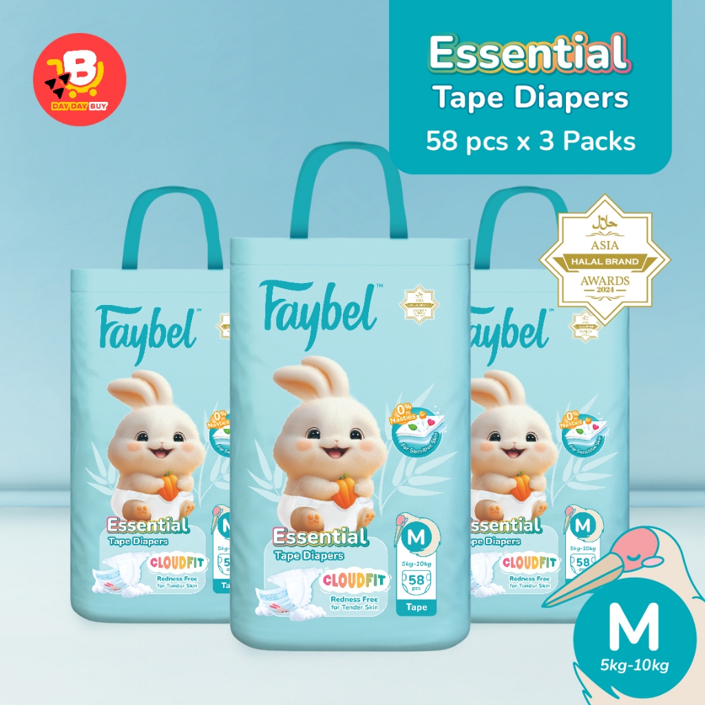 Faybel Baby Essestial TAPE Diaper - M 58pcs (TAPE) | Shopee Malaysia