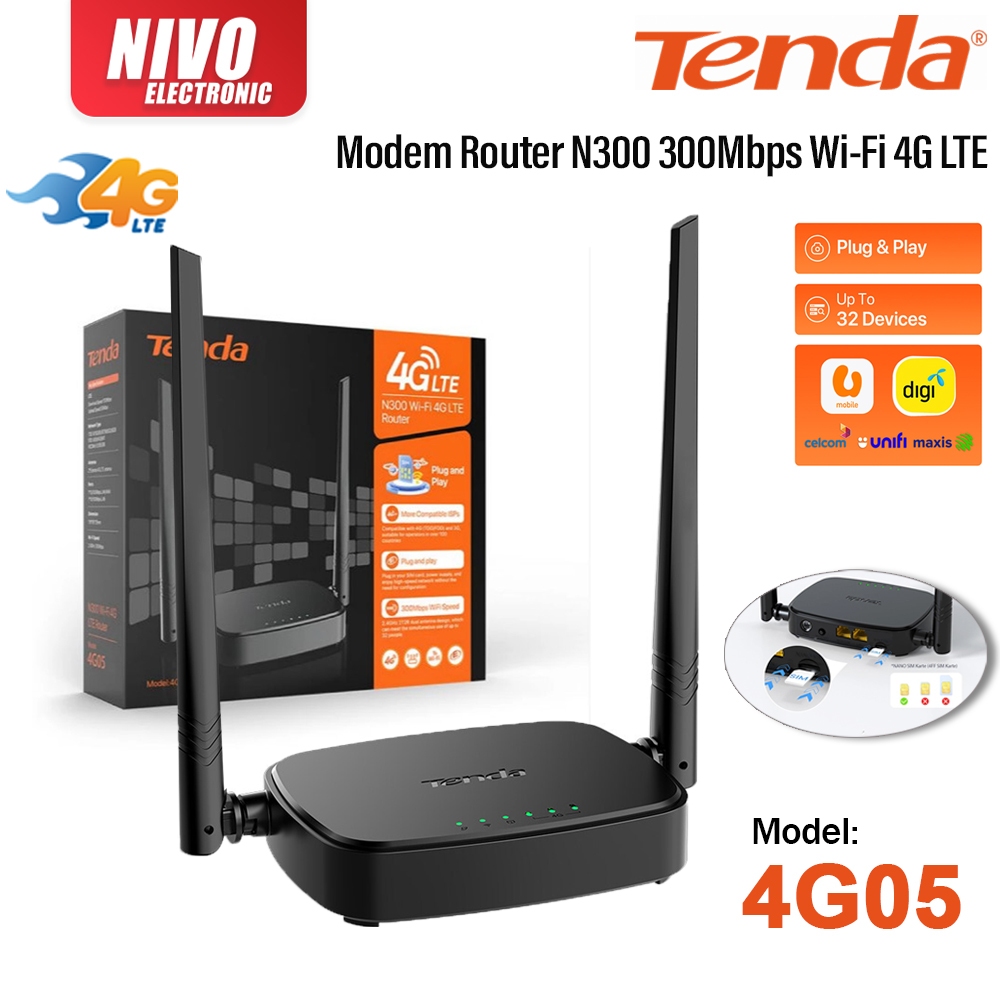 Tenda 4G05 N300 300Mbps Modem Router Wi-Fi 4G LTE Plug and Play With ...