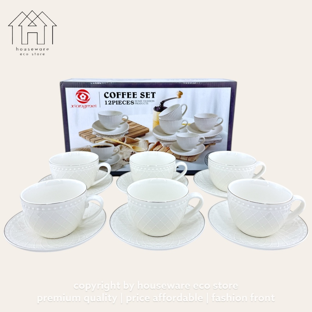 12pcs Ceramic Mug With Saucer / Cawan Seramik Cawan Set Tea Coffee Cup ...