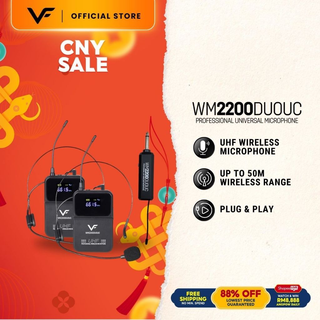 Vinnfier VF WM2200DUOUC Professional Universal UHF Wireless Handsfree ...