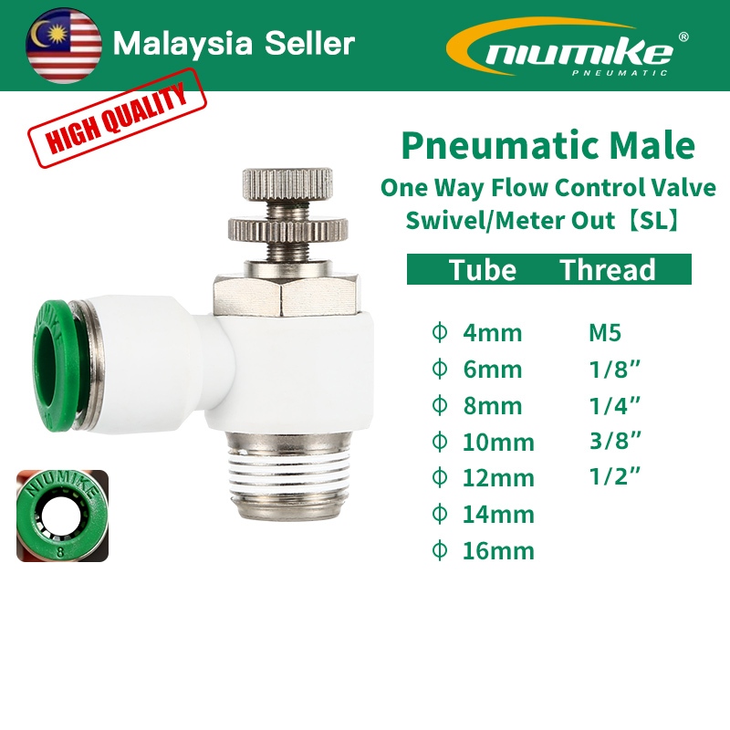 NIUMIKE Pneumatic Male One Way Flow Control Valve Swivel /Meter Out (SL ...