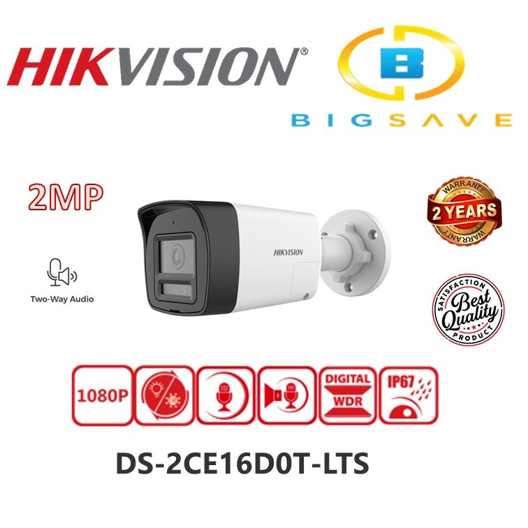HIKVISION 2MP DS-2CE16D0T-LTS TWO WAY AUDIO FIXED MINI BULLET CAMERA ...