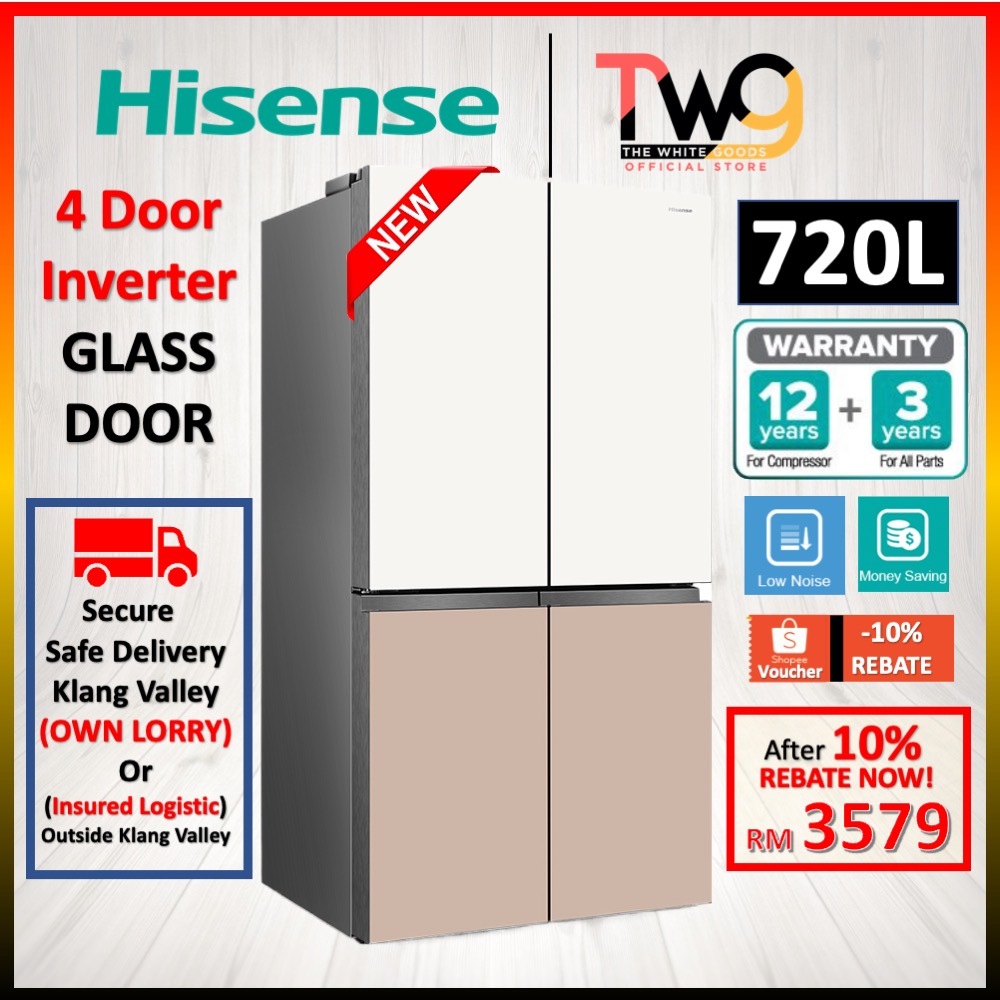 [FREE DELIVERY] Hisense 720L Glass 4 Door Inverter Fridge Refrigerator ...