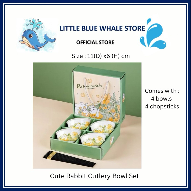 (OFFER)RAYA birthday Cute Rabbit Cutlery bowl gift set with chopsticks ...